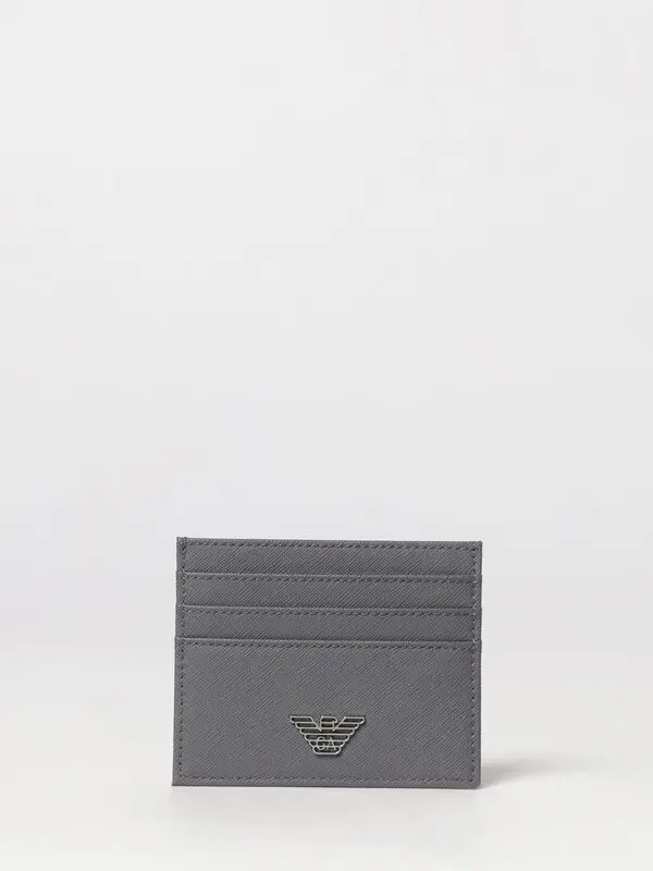 Emporio Armani Flat Regenerated Leather Card Holder With Six Card Slots - Grey