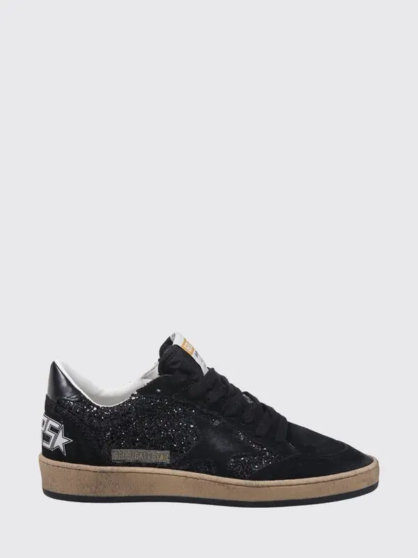 GOLDEN GOOSE Ball Star Leather Trainers With Glitter And Distressed Effect - Black