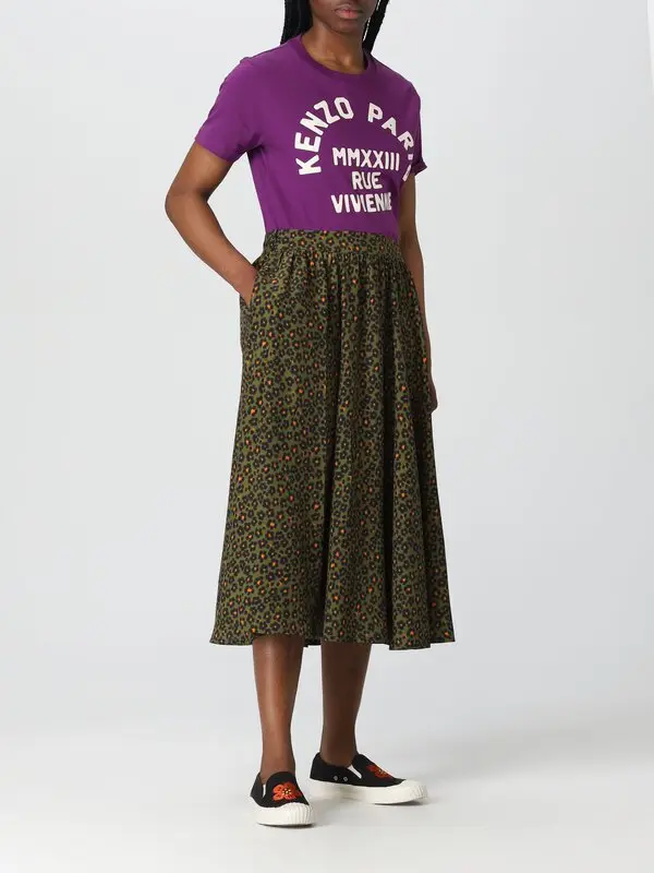 Kenzo Leopard Print Midi Skirt