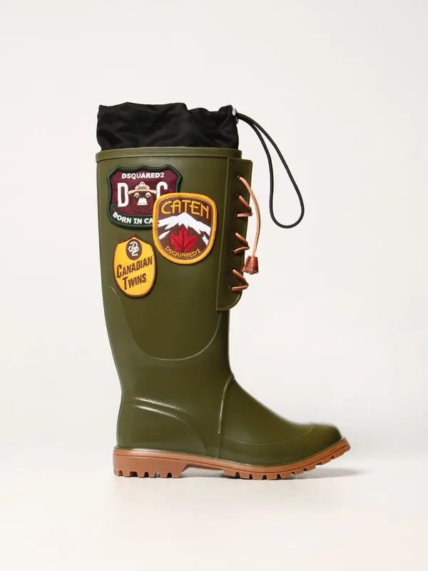 Dsquared2 Dook Rubber Rain Boots With Patch In Military - 20  display picture 1