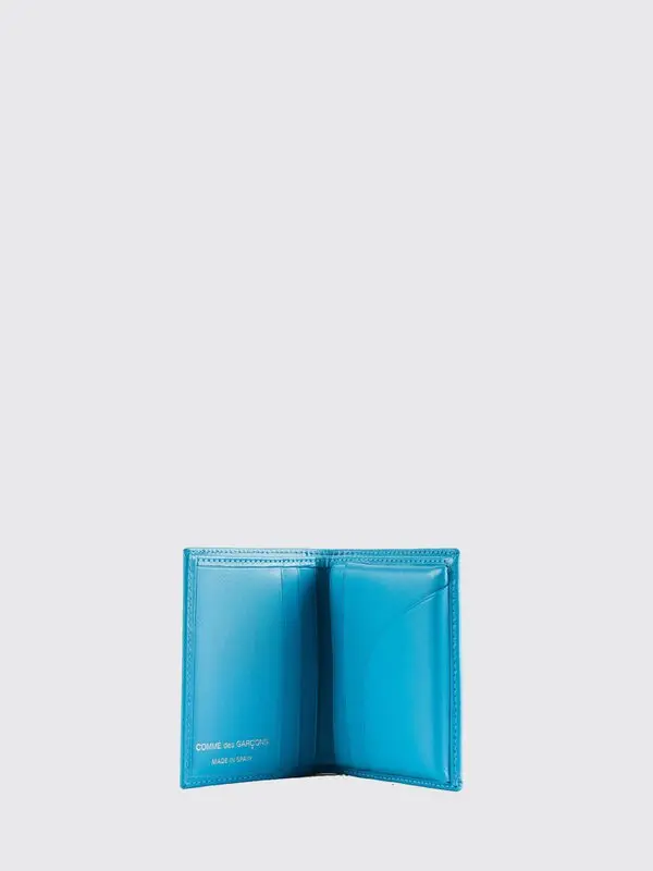 Comme Des Garçons Bifold Wallet In Sheepskin With Laminated Logo - Blue