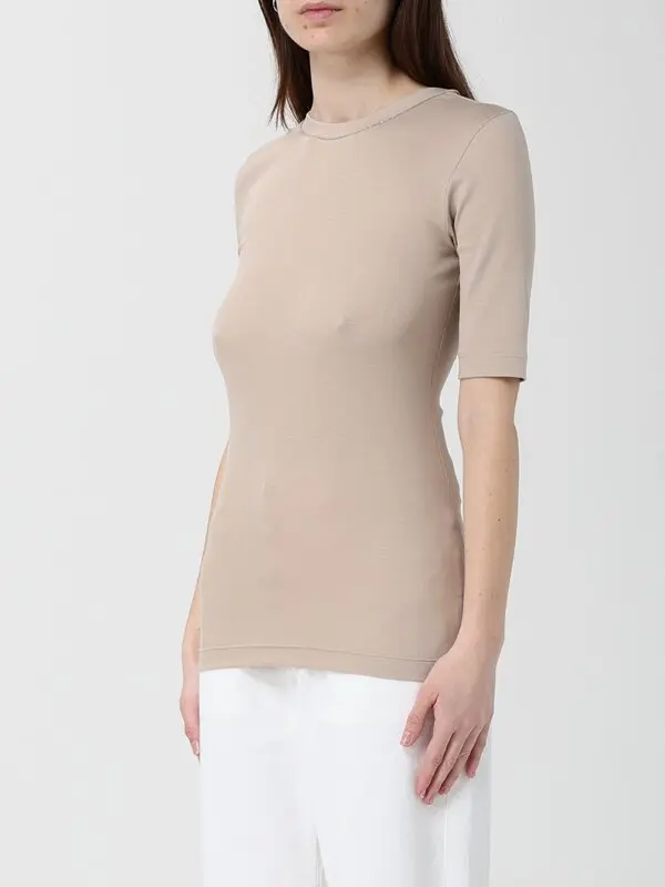 Brunello Cucinelli Stretch Cotton T-shirt With Monili Embellishment - Beige