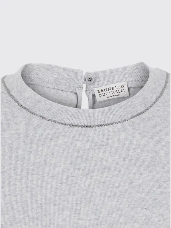 Brunello Cucinelli Stretch Cotton T-shirt With Monili Embellishment - Grey