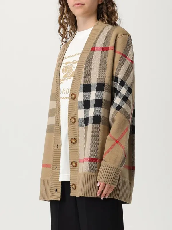 Burberry Checked Cardigan - Beige