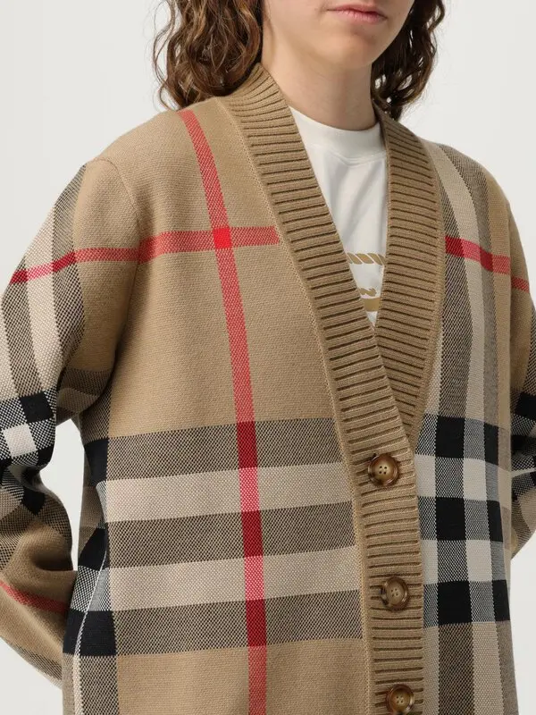 Burberry Checked Cardigan - Beige