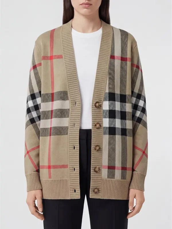 Burberry Checked Cardigan - Beige
