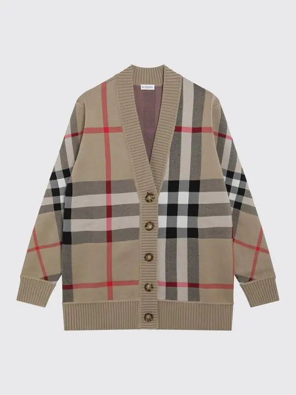 Burberry Checked Cardigan - Beige