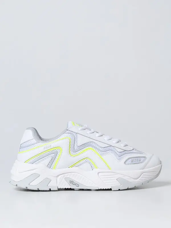 MSGM Leather And Mesh Sneakers - White