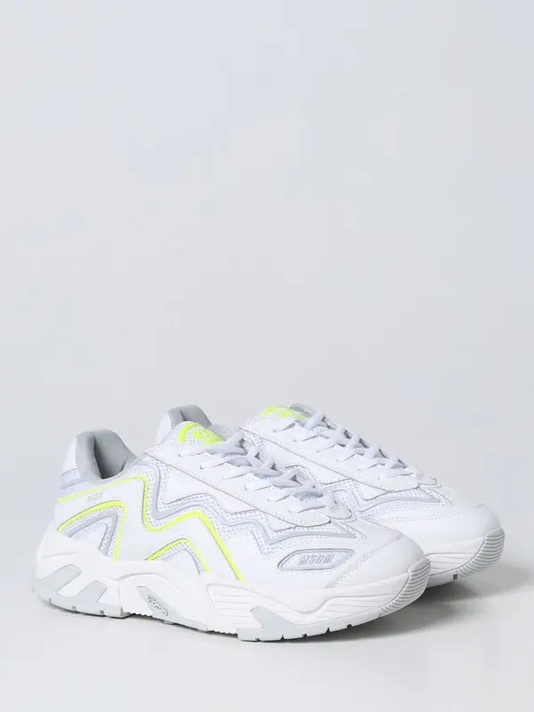 MSGM Leather And Mesh Sneakers - White