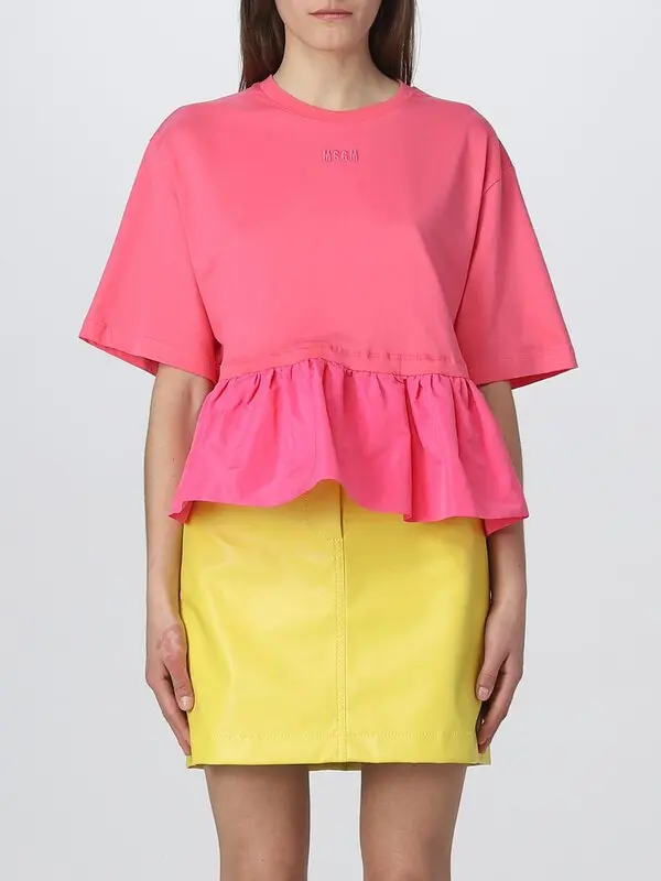 MSGM Cotton And Taffeta T-shirt - Fuchsia