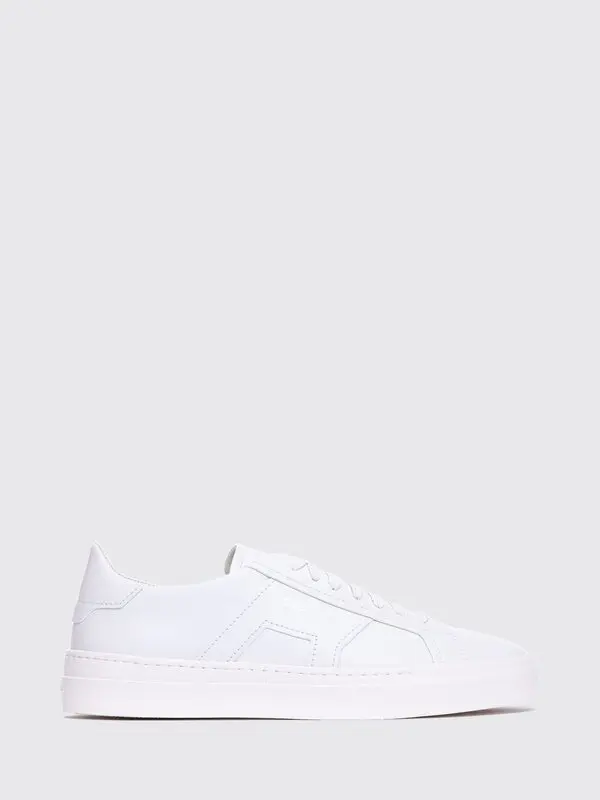 Santoni Low Top Smooth Calf Leather Lace-up Sneakers With Rubber Sole - White