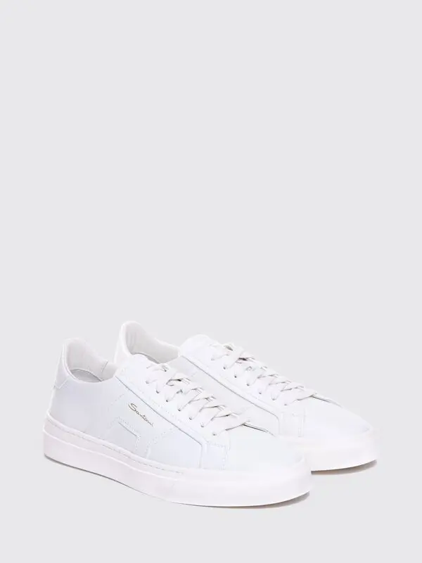 Santoni Low Top Smooth Calf Leather Lace-up Sneakers With Rubber Sole - White