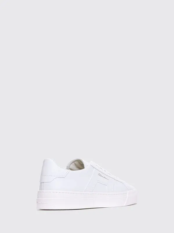 Santoni Low Top Smooth Calf Leather Lace-up Sneakers With Rubber Sole - White