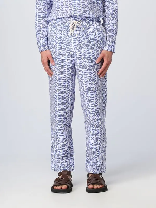 PENINSULA SWIMWEAR Printed Drawstring Pants - Gnawed Blue