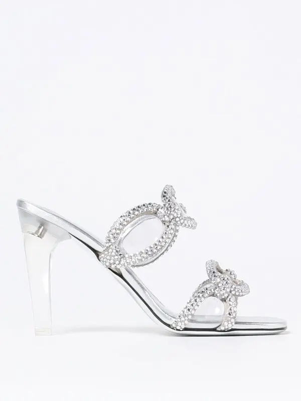 Valentino Garavani Rhinestone Embellished Satin Heeled Sandals - Silver