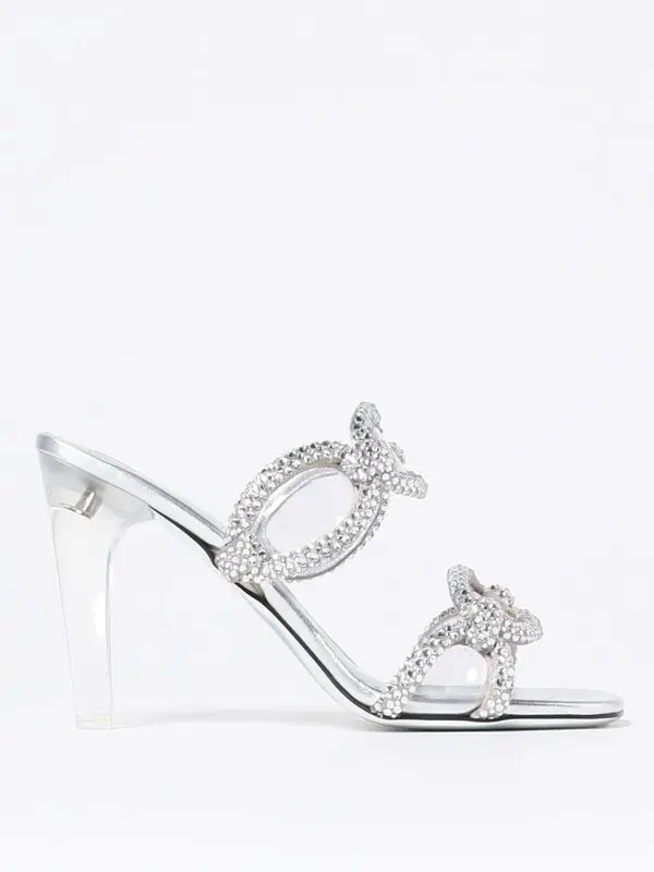 Valentino Garavani Rhinestone Embellished Satin Heeled Sandals - Silver
