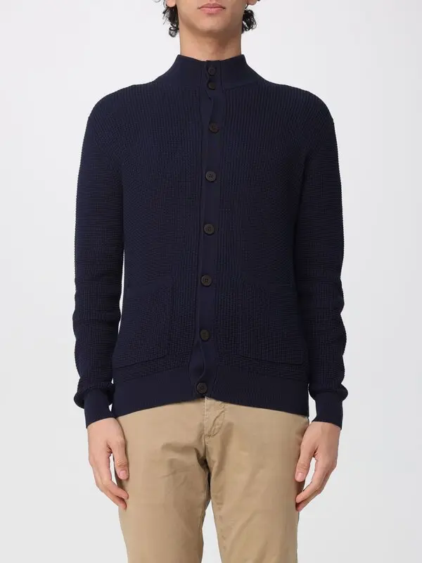 BALLANTYNE Cotton Button-up Cardigan With Turtleneck Collar - Blue