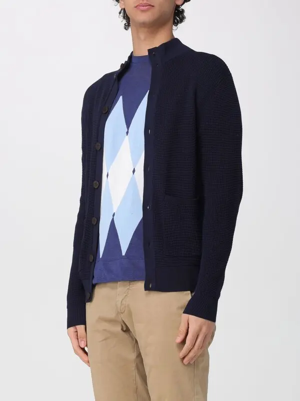 BALLANTYNE Cotton Button-up Cardigan With Turtleneck Collar - Blue