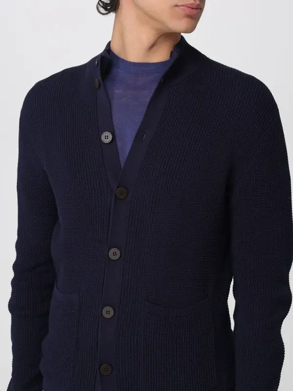 BALLANTYNE Cotton Button-up Cardigan With Turtleneck Collar - Blue