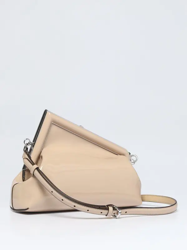 Fendi First Clutch In Patent Leather - Beige