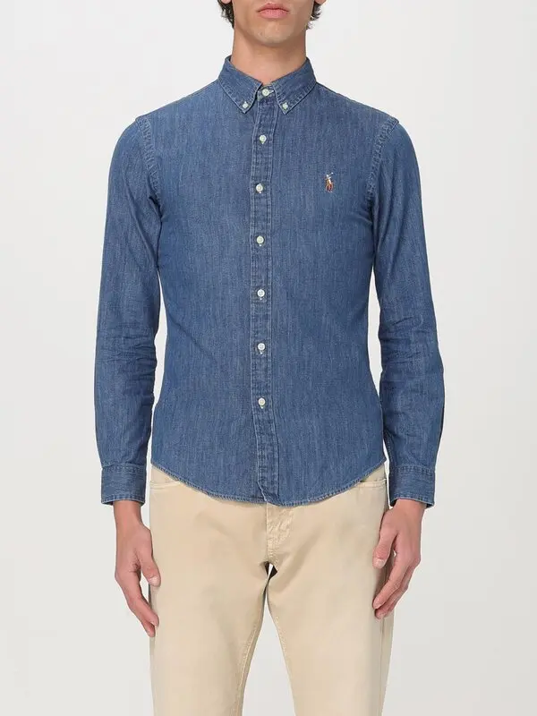 Polo Ralph Lauren Slim Fit Cotton Shirt With Embroidered Pony Logo - Denim