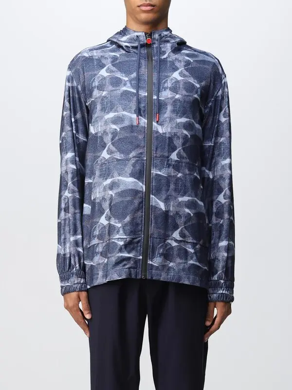 Kiton Printed Hooded Zip-up Sweatshirt - Denim