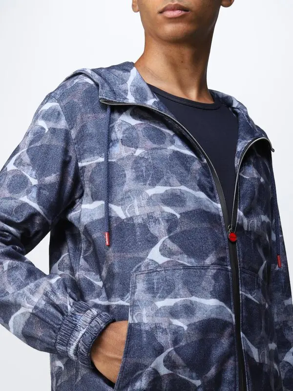 Kiton Printed Hooded Zip-up Sweatshirt