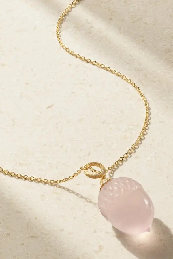 OLE LYNGGAARD COPENHAGEN Acorn Rose Quartz Necklace - Gold