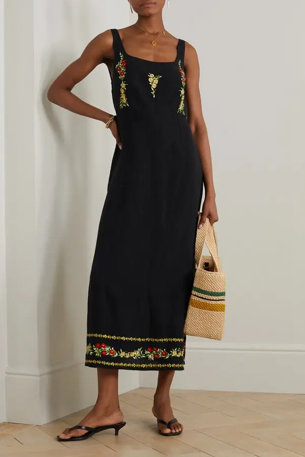 chinese dress ladies Seraphina Linen Midi Dress in Black main image 1