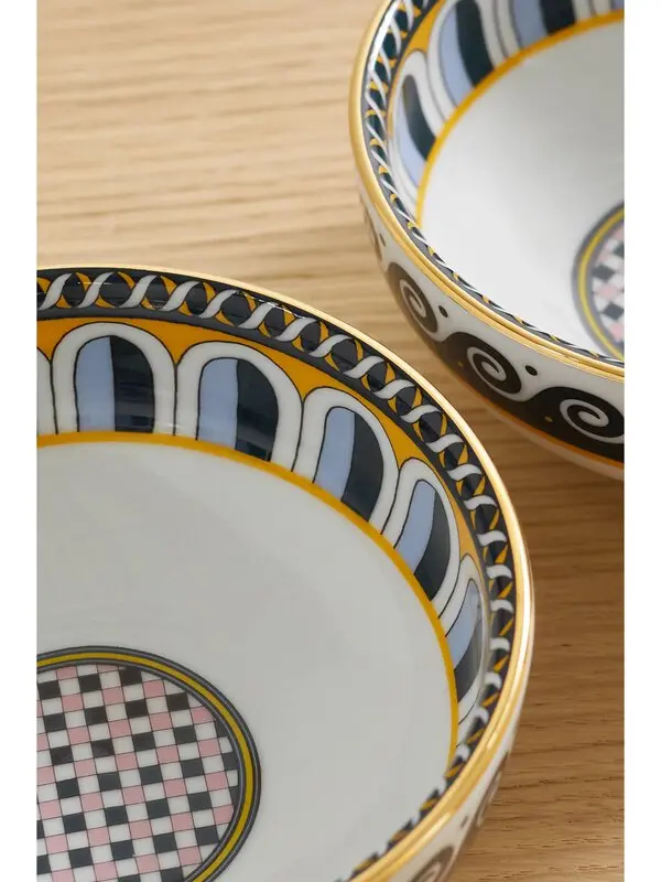 La DoubleJ Set Of Two Gold-plated Porcelain Snack Bowls