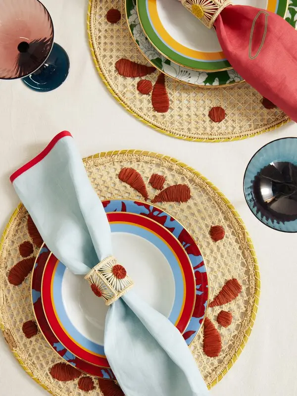 La DoubleJ Set Of Two Embroidered Raffia Placemats