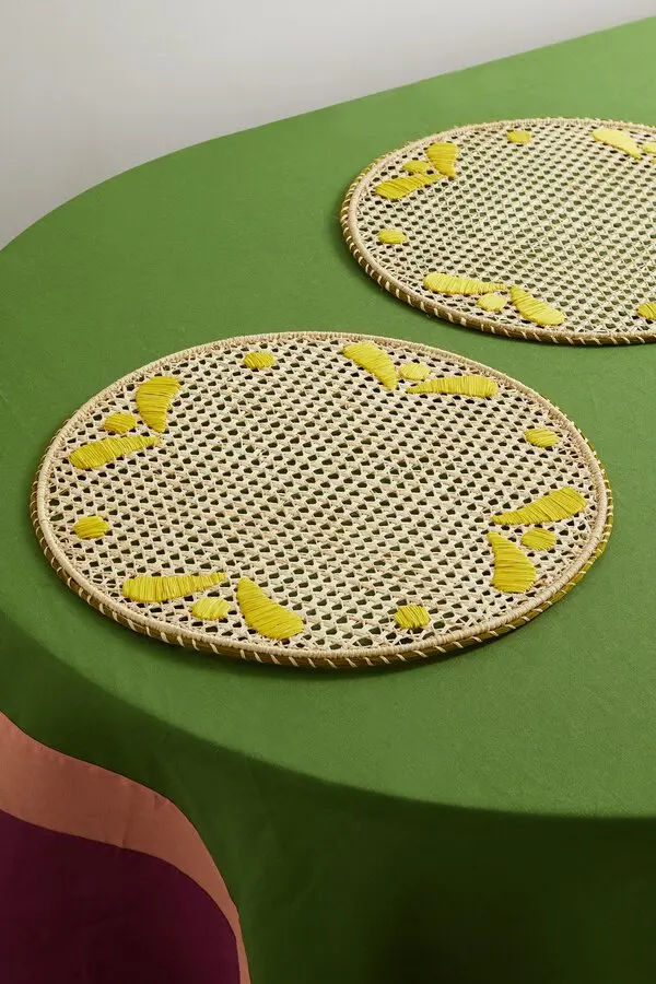 La DoubleJ Set Of Two Embroidered Raffia Placemats