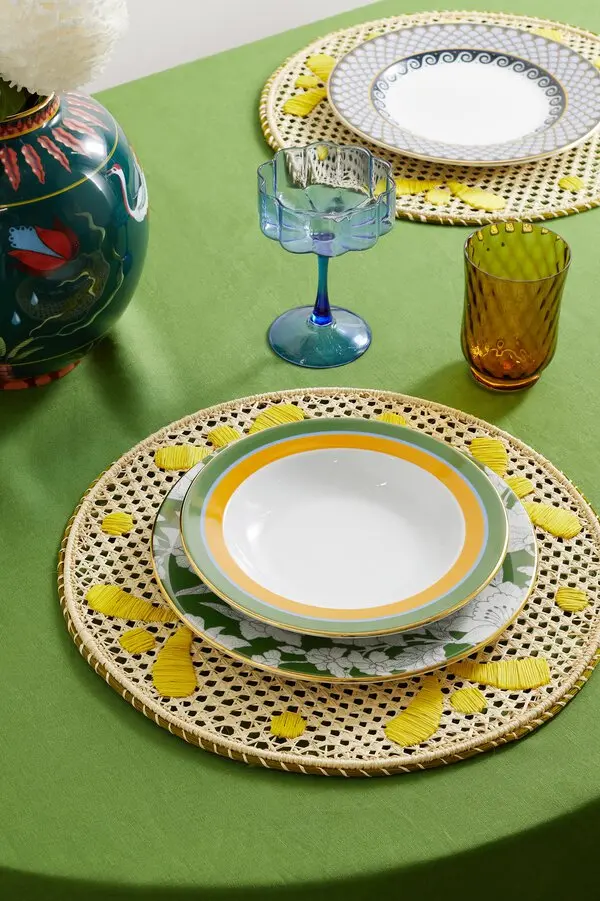 La DoubleJ Set Of Two Embroidered Raffia Placemats
