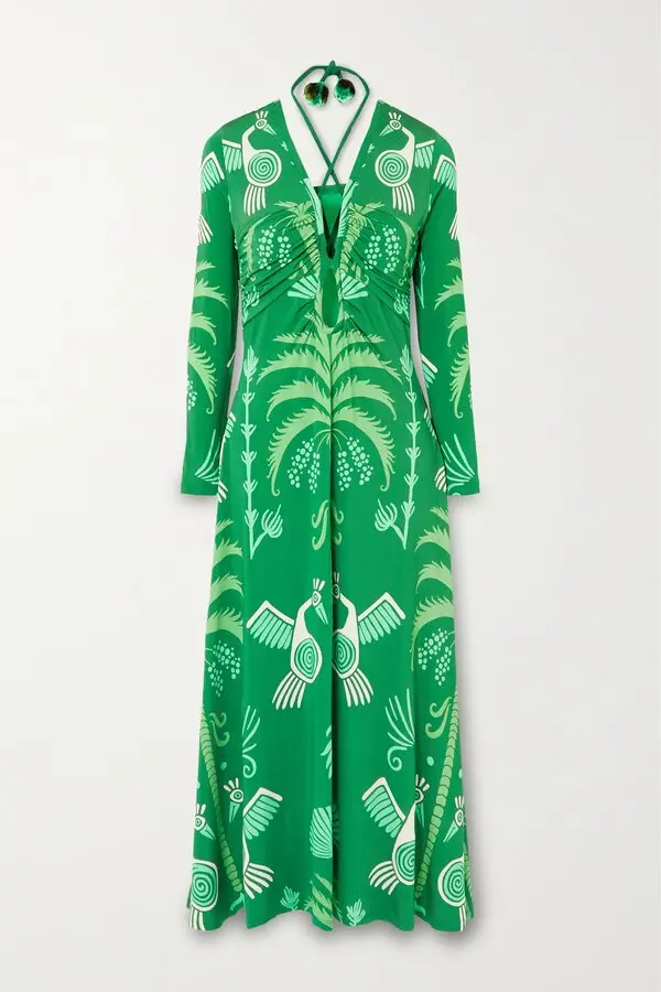 slim fit dress slacks Green bird dress for 16” Elise – Vintage Doll Boutique main image 0