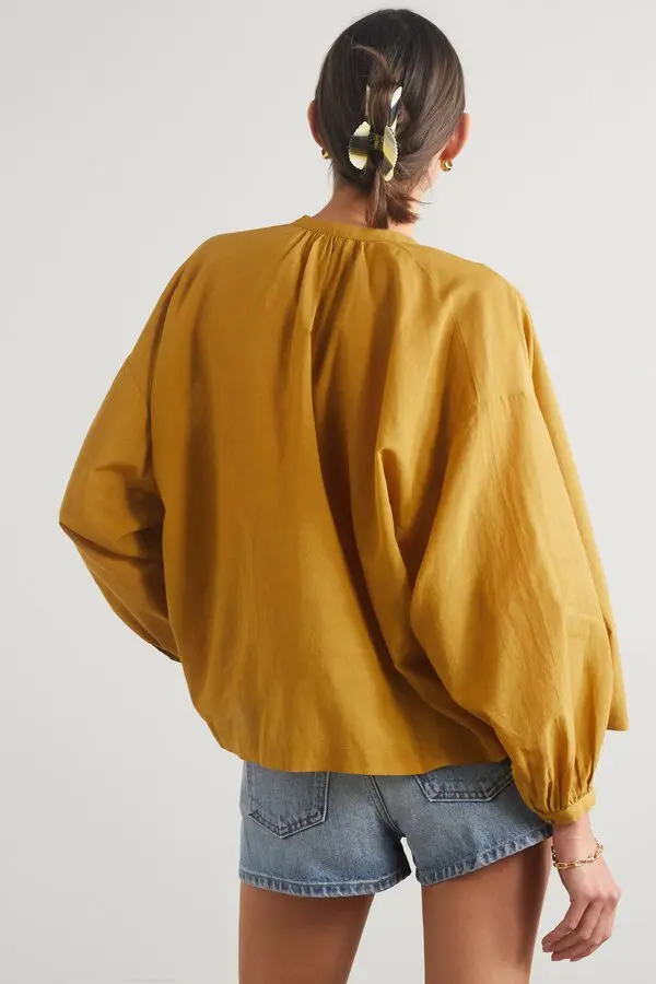 DÔEN Net Sustain Jane Ruffled Organic Cotton Voile Blouse