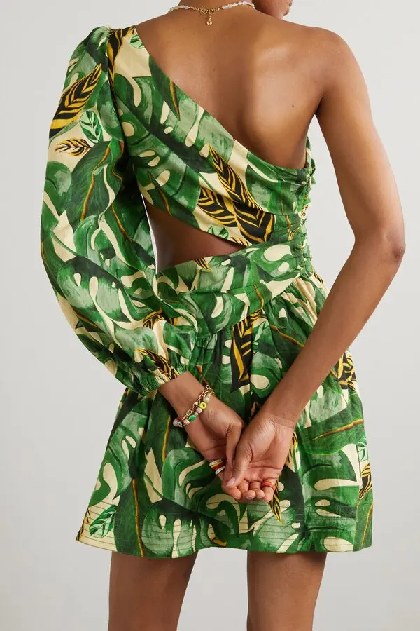 farm rio green banana linen mini dress Farm Rio Green Banana Linen Mini Dress In Multi