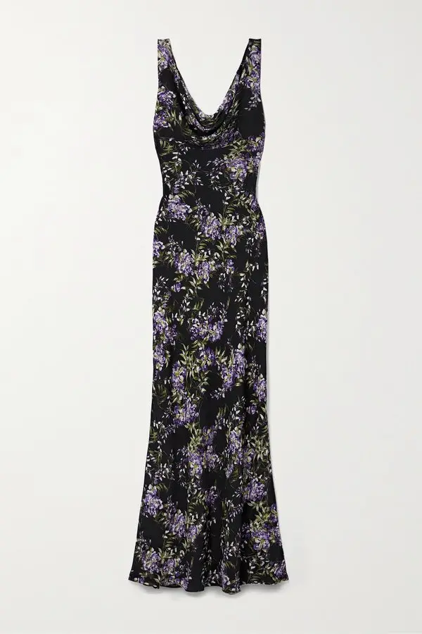 Norma Kamali Draped Floral-print Georgette Gown - Black