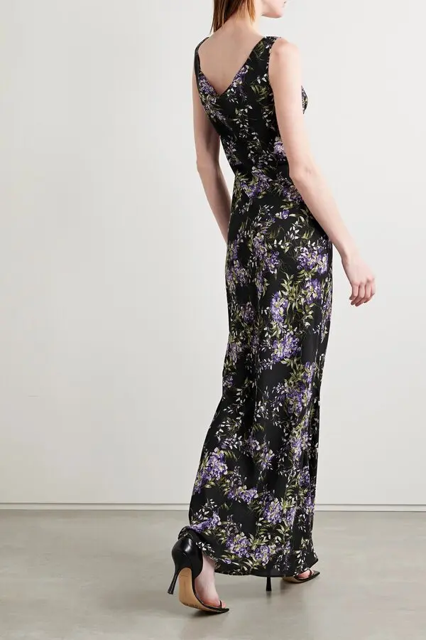 Norma Kamali Draped Floral-print Georgette Gown