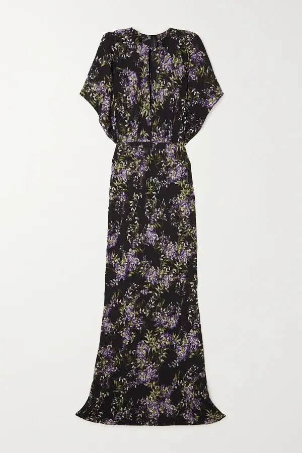 Norma Kamali Obie Cutout Floral-print Georgette Gown - Purple