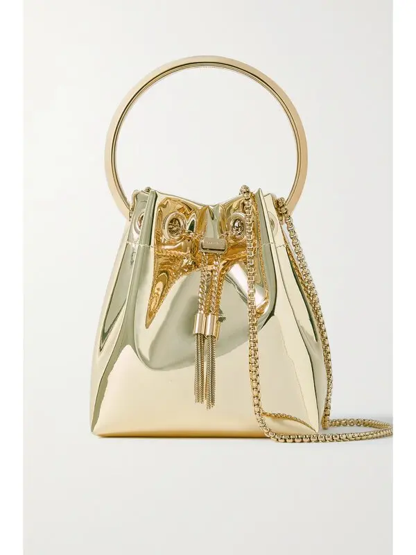 JIMMY CHOO Bon Bon Metallic Mirrored-leather Bucket Bag - Gold