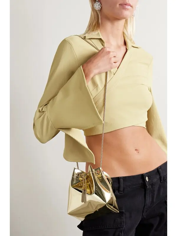 JIMMY CHOO Bon Bon Metallic Mirrored-leather Bucket Bag - Gold