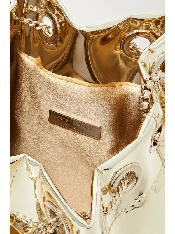 JIMMY CHOO Bon Bon Metallic Mirrored-leather Bucket Bag - Gold