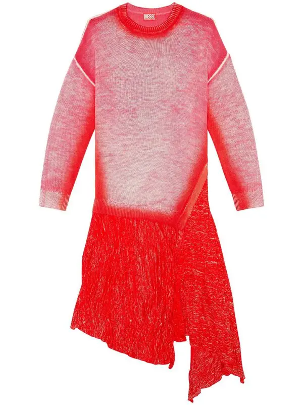 DIESEL® M-kimolos Asymmetric Hem Knitted Midi Dress - Red