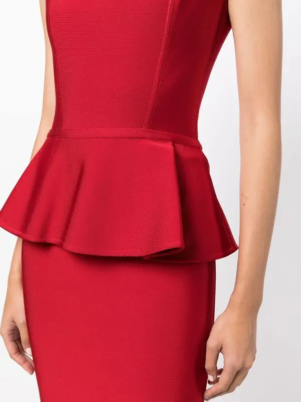 Herve L. Leroux Peplum Pencil Dress - Red | Editorialist