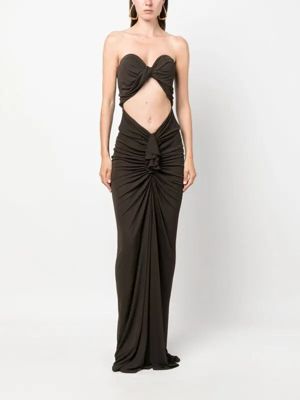 white christmas dresses Vintage 1988 Yves Saint Laurent Documented Black Sheer Silk & Boned Lace Bustier  Dress main image 1