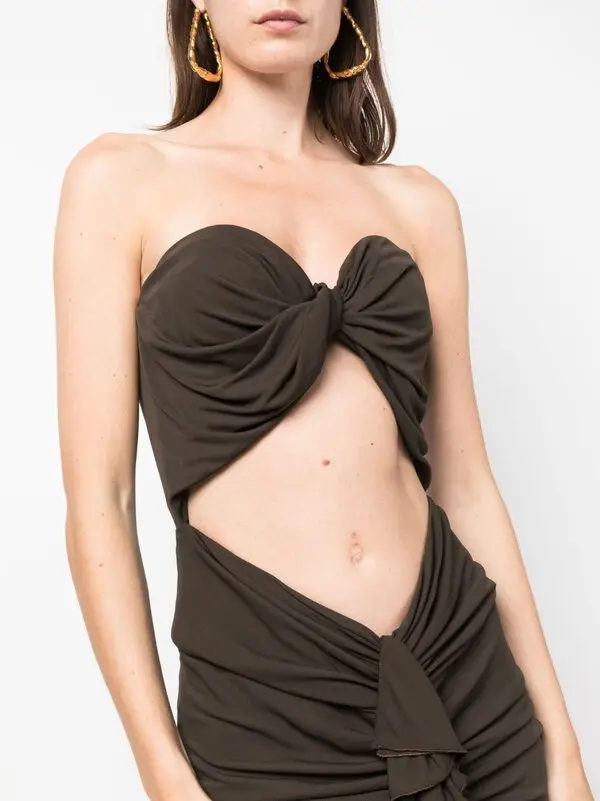 Saint Laurent Cut-Out Bustier Maxi Dress - Brown | Editorialist