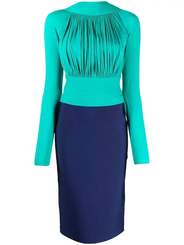 HERVE L. LEROUX Ruched Bodice Midi Dress
