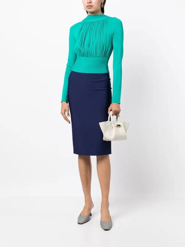 HERVE L. LEROUX Ruched Bodice Midi Dress