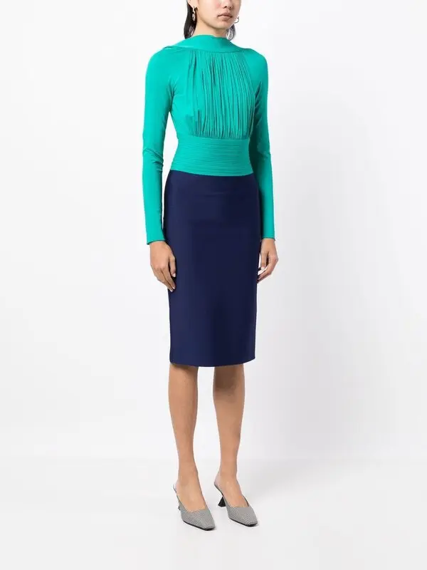 HERVE L. LEROUX Ruched Bodice Midi Dress