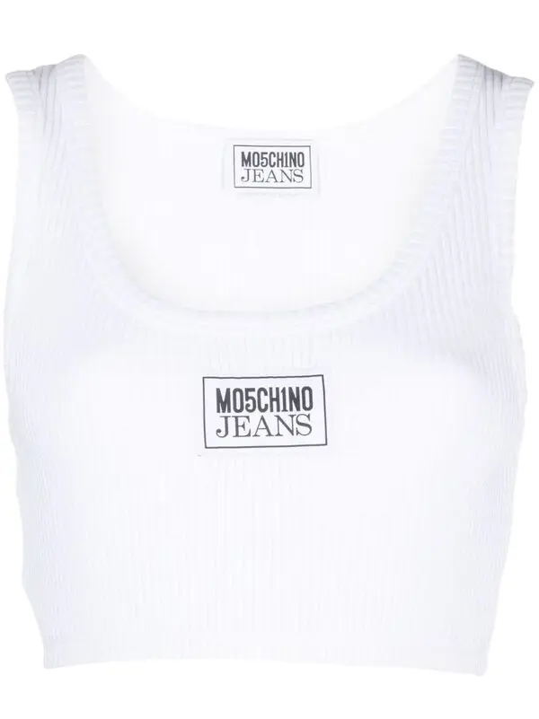 Moschino Logo-embroidered Ribbed Crop Top - White